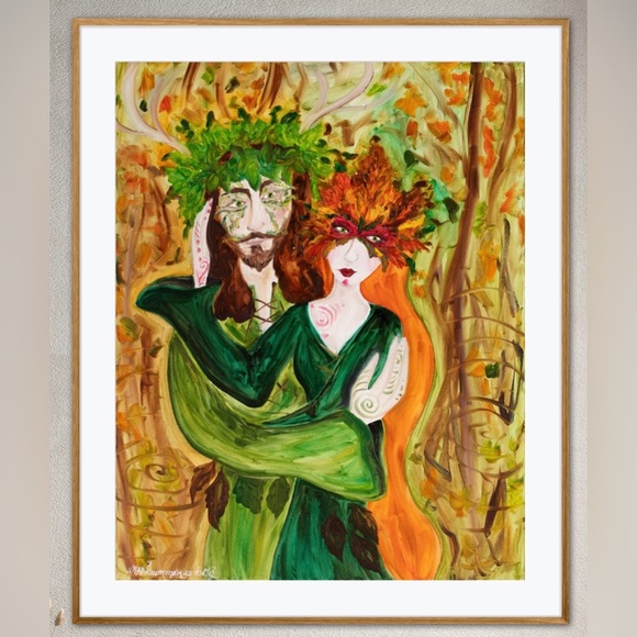 Oil Painting by Aren Dummer | Art | Green Man Woman Art Print Woodland ...